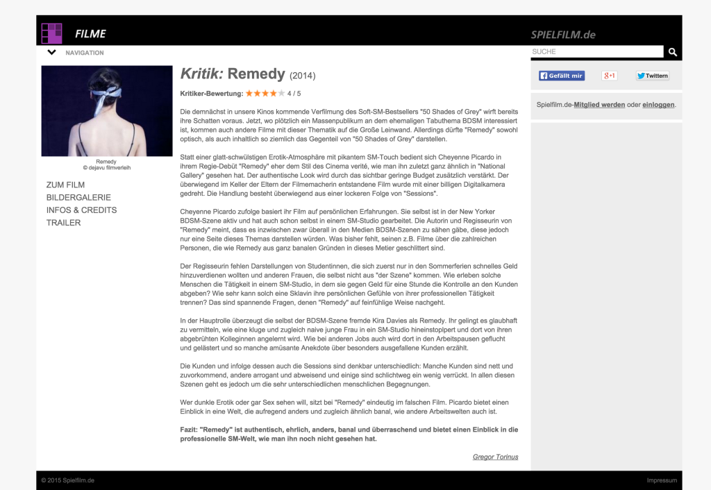 Review in Spielfilm & Kabeleins – Remedy